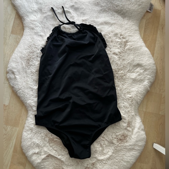 Riviera | Swim | Riviera Black Highneck Halter Ruffle Bathing Suit ...